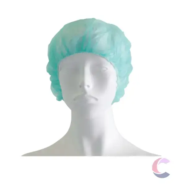 Non woven caps with elastic around green - Crystal Medical